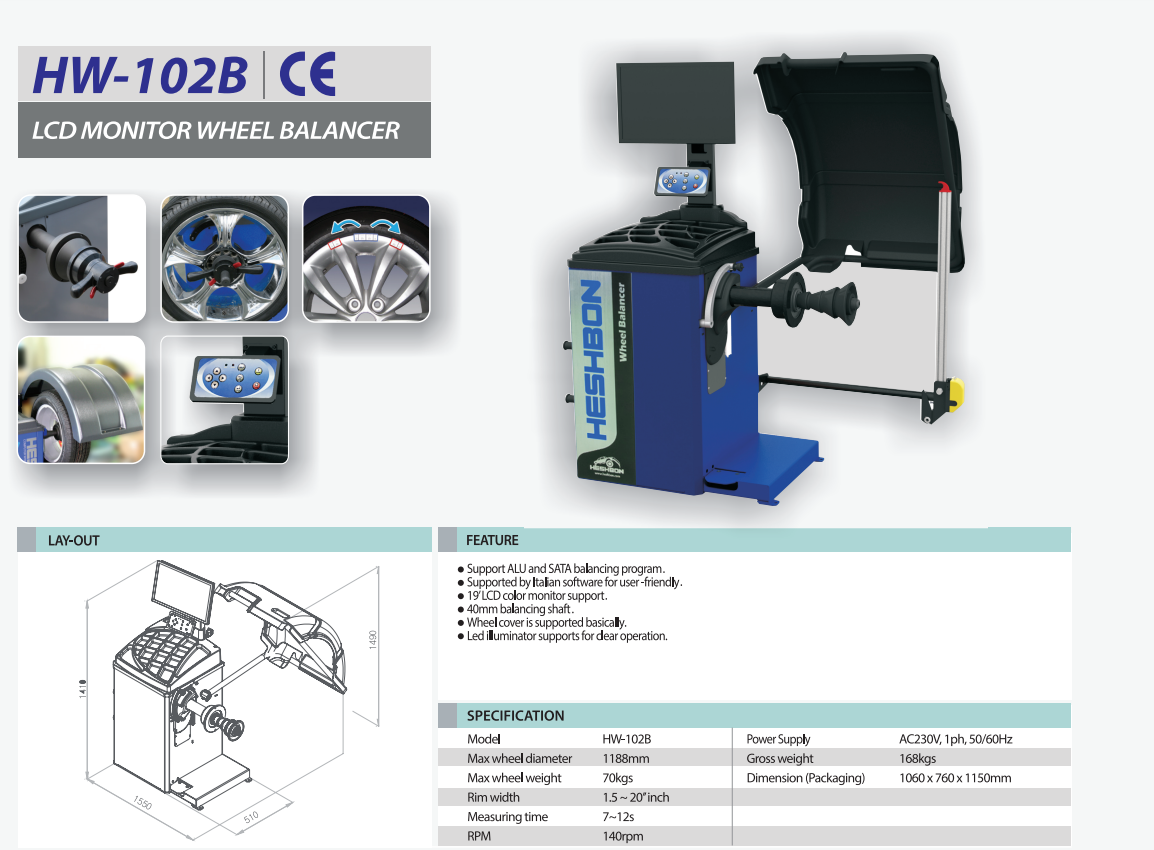 Wheel Balancer - HW-102B / LCD MONITOR WHEEL BALANCER